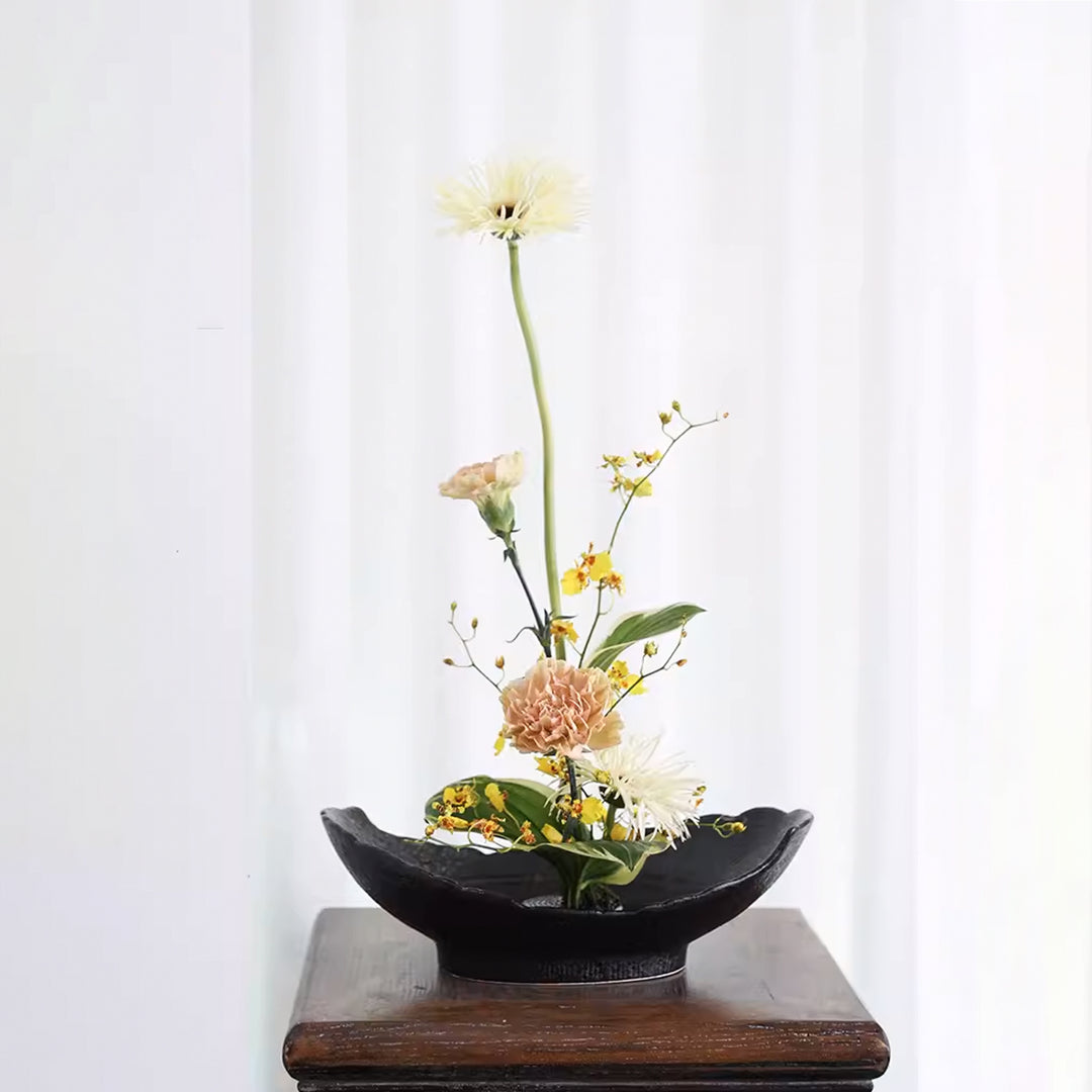 Handmade Petal Shape Ceramic Ikebana Vase, Kenzan Flower Frog Included ...